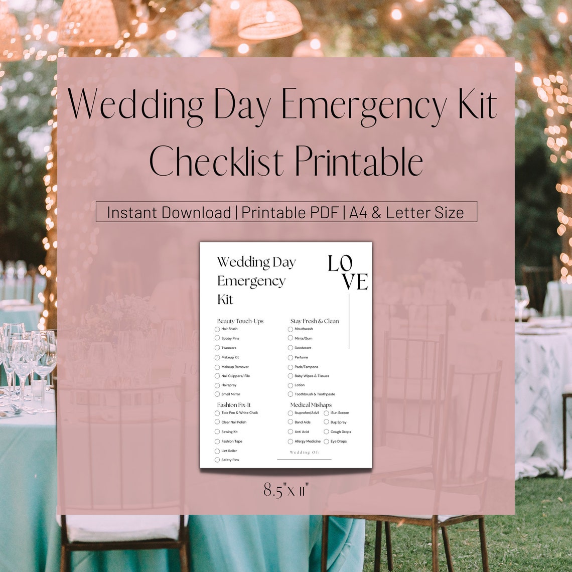Wedding Checklist Wedding Emergency Kit Planner Printable Wedding ...