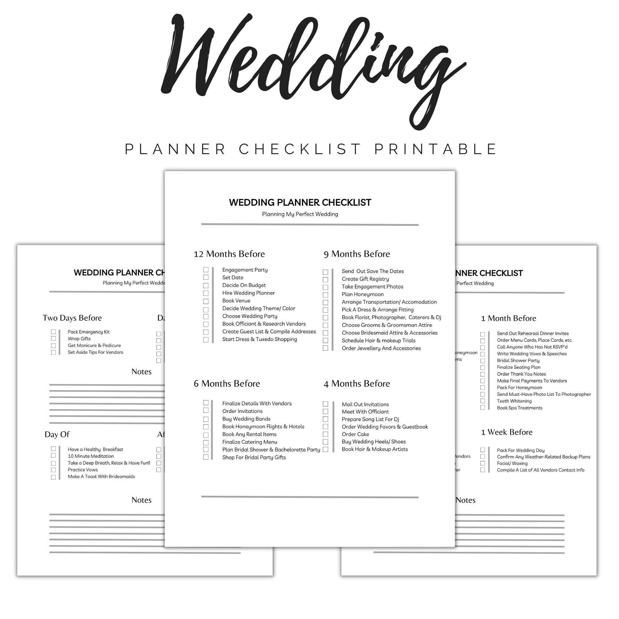 Wedding Checklist Wedding Planner Printable Wedding Checklist Printable