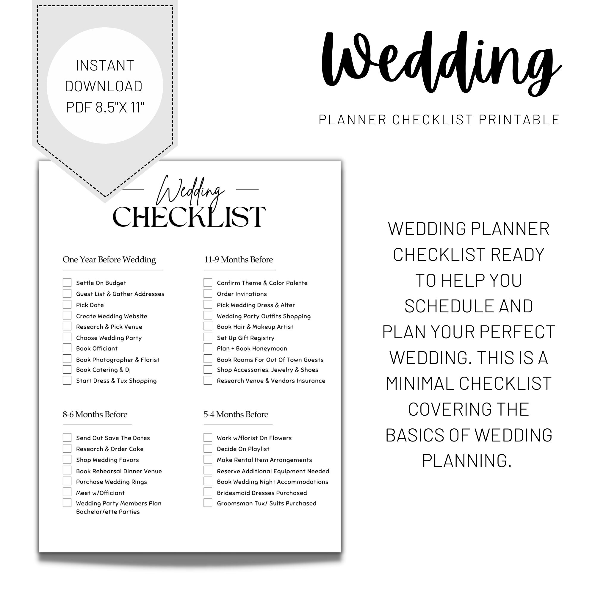 Wedding Checklist | Wedding Planner Printable | Wedding Checklist ...