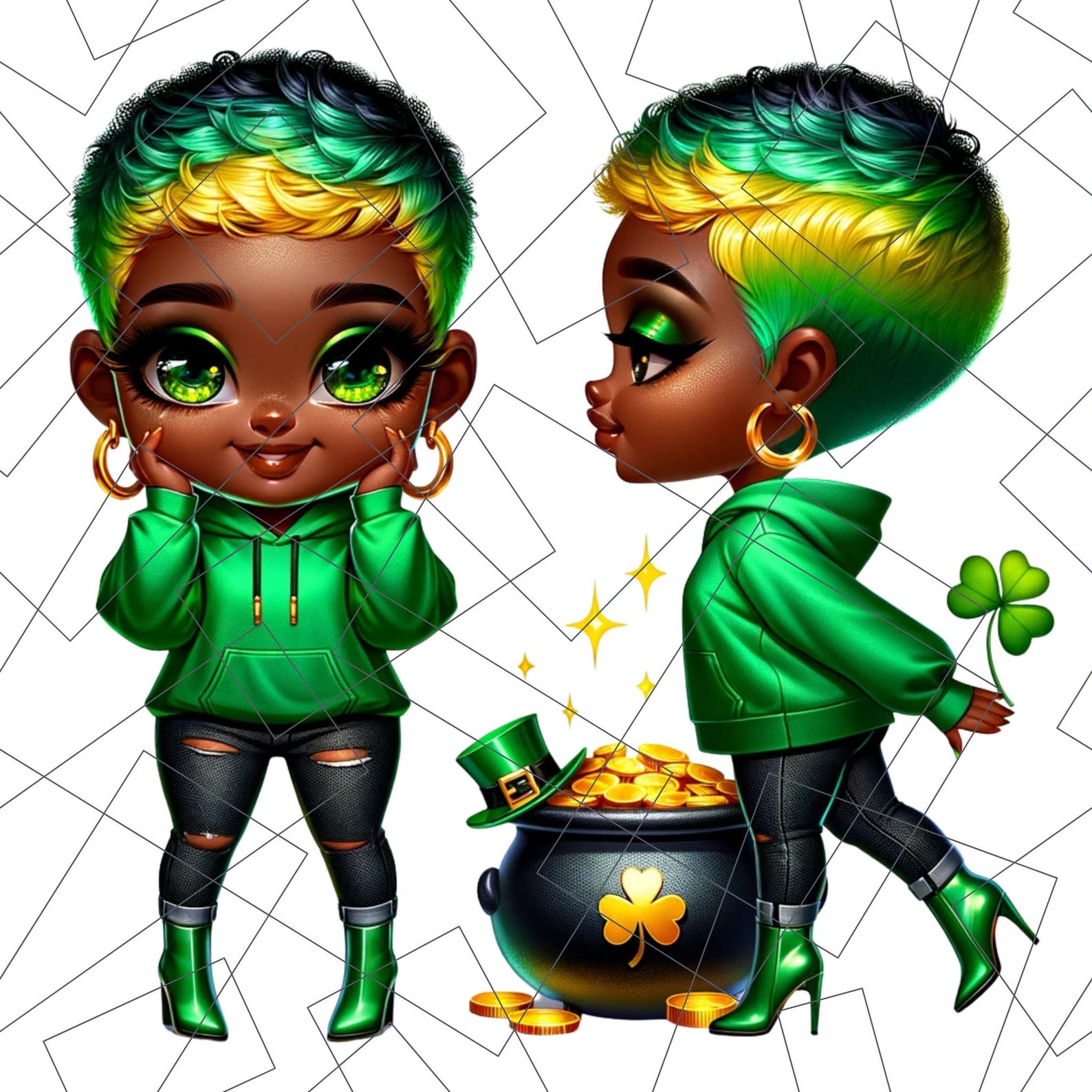St. Patrick’s Day Chibi PNG | Pot of Gold Sublimation | Black Girl ...