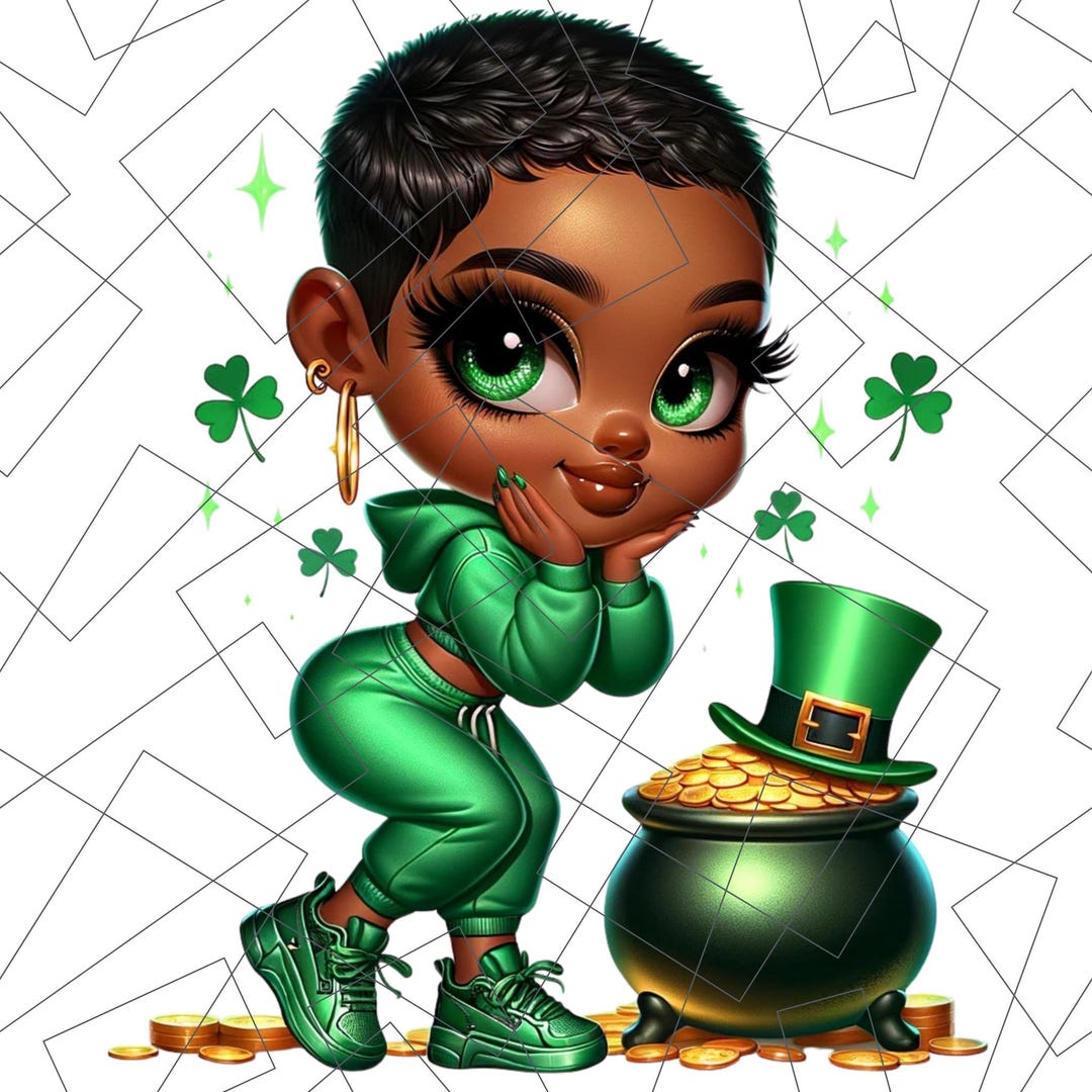 St. Patrick’s Day Chibi PNG | Pot of Gold Sublimation | Black Girl ...