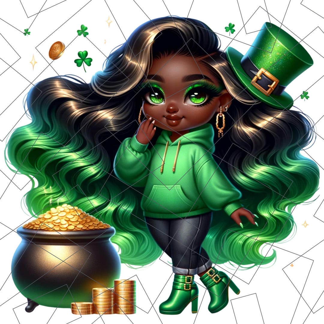 St. Patrick’s Day Chibi PNG | Pot of Gold Sublimation | Black Girl ...