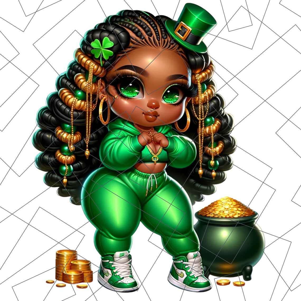 St. Patrick’s Day Chibi PNG | Pot of Gold Sublimation | Black Girl ...