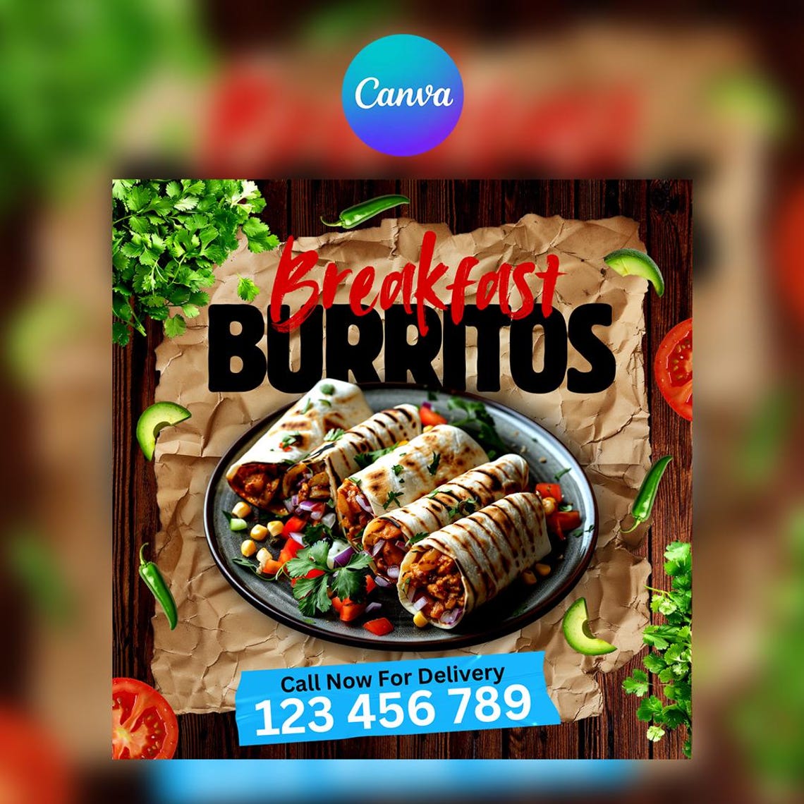 Burritos Social Media Flyer Template, Instagram Post Design, Editable ...