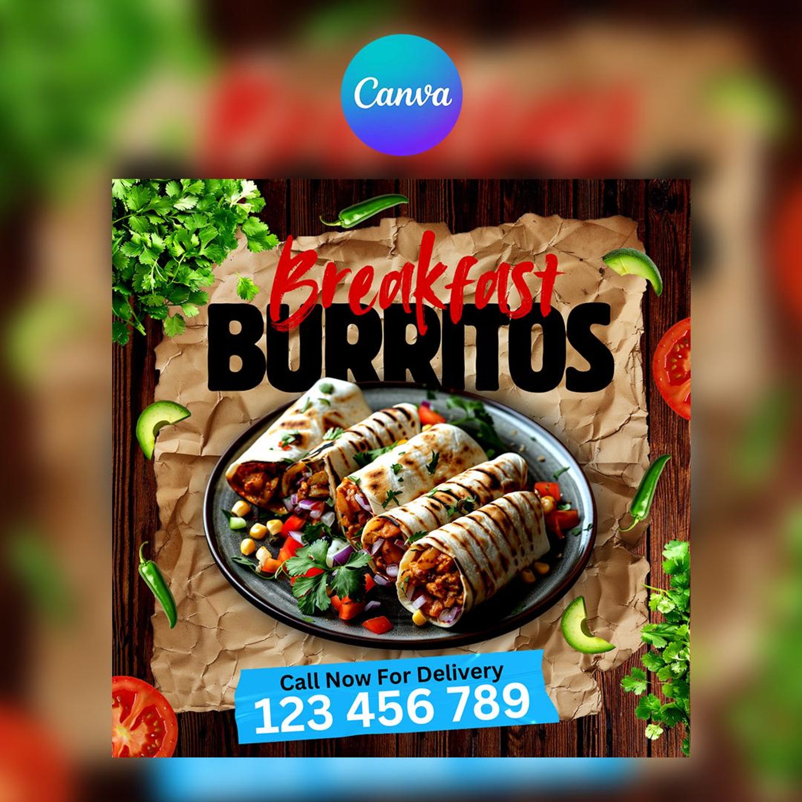 Burritos Social Media Flyer Template, Instagram Post Design, Editable ...