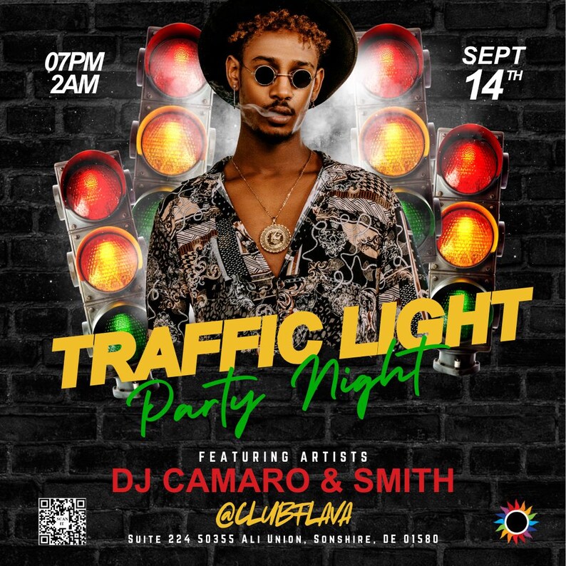 Traffic Light Party Flyer | Club Event Invitation | Editable Canva ...