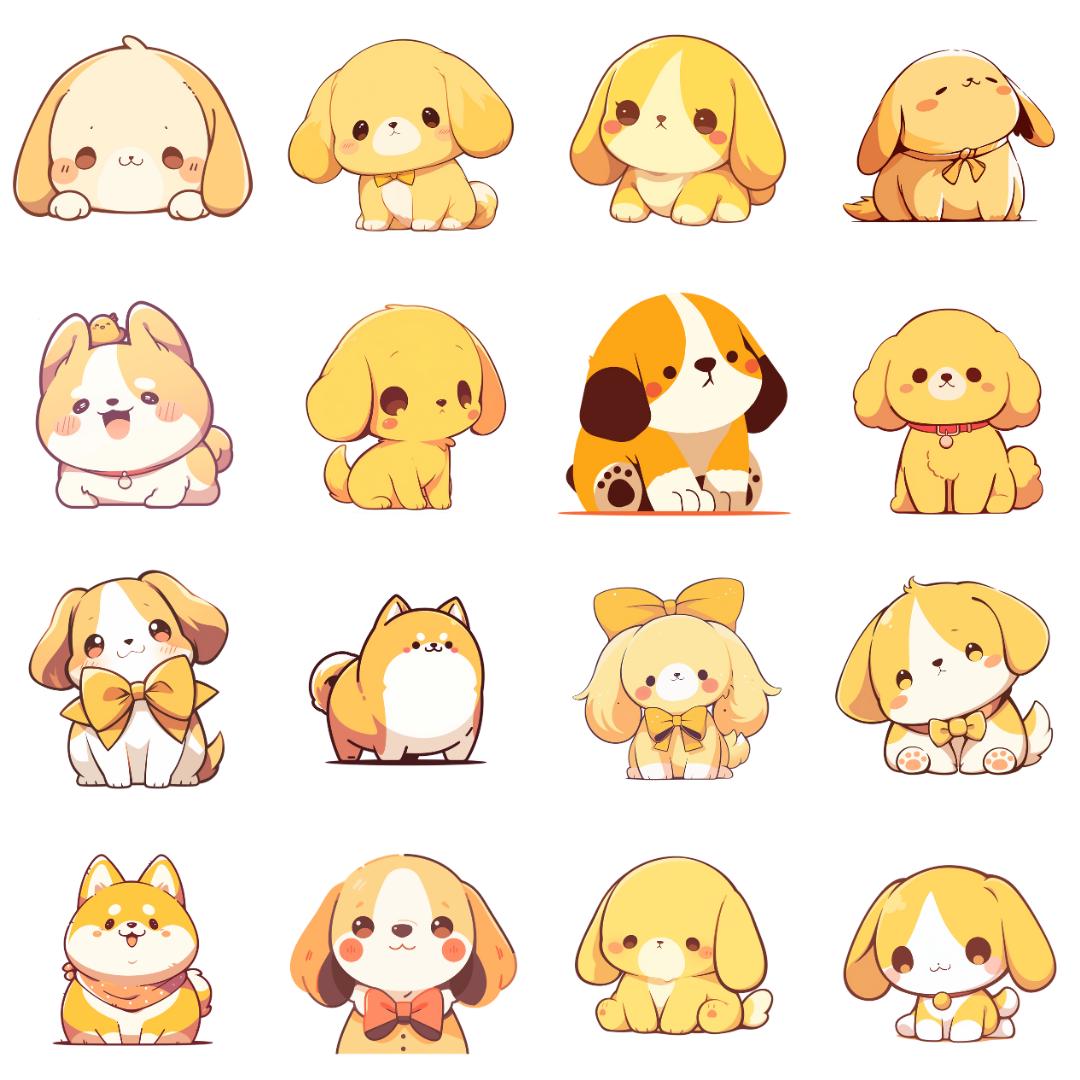 Cute Kawaii Dogs, Dogs Clipart, Dog Cartoon, Kawaii Dogs Illustration ...
