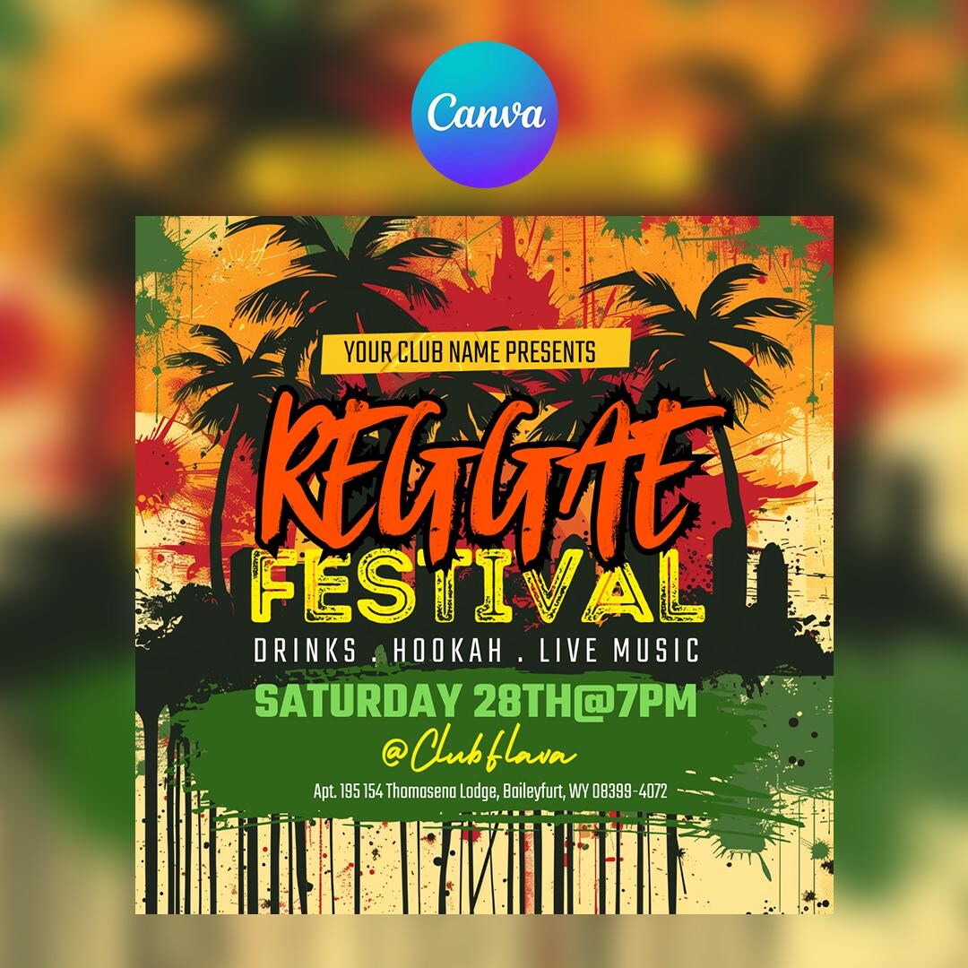 Reggae Flyer for Canva, DIY Event Flyer, Reggae Template, Reggaeton ...