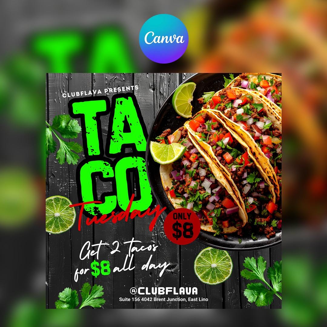 Editable Taco Flyer Template for Canva, Taco Flyer, Restaurant Flyer ...