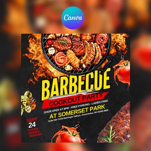 Editable Barbecue Flyer Template for Canva, Barbecue Flyer, Restaurant ...