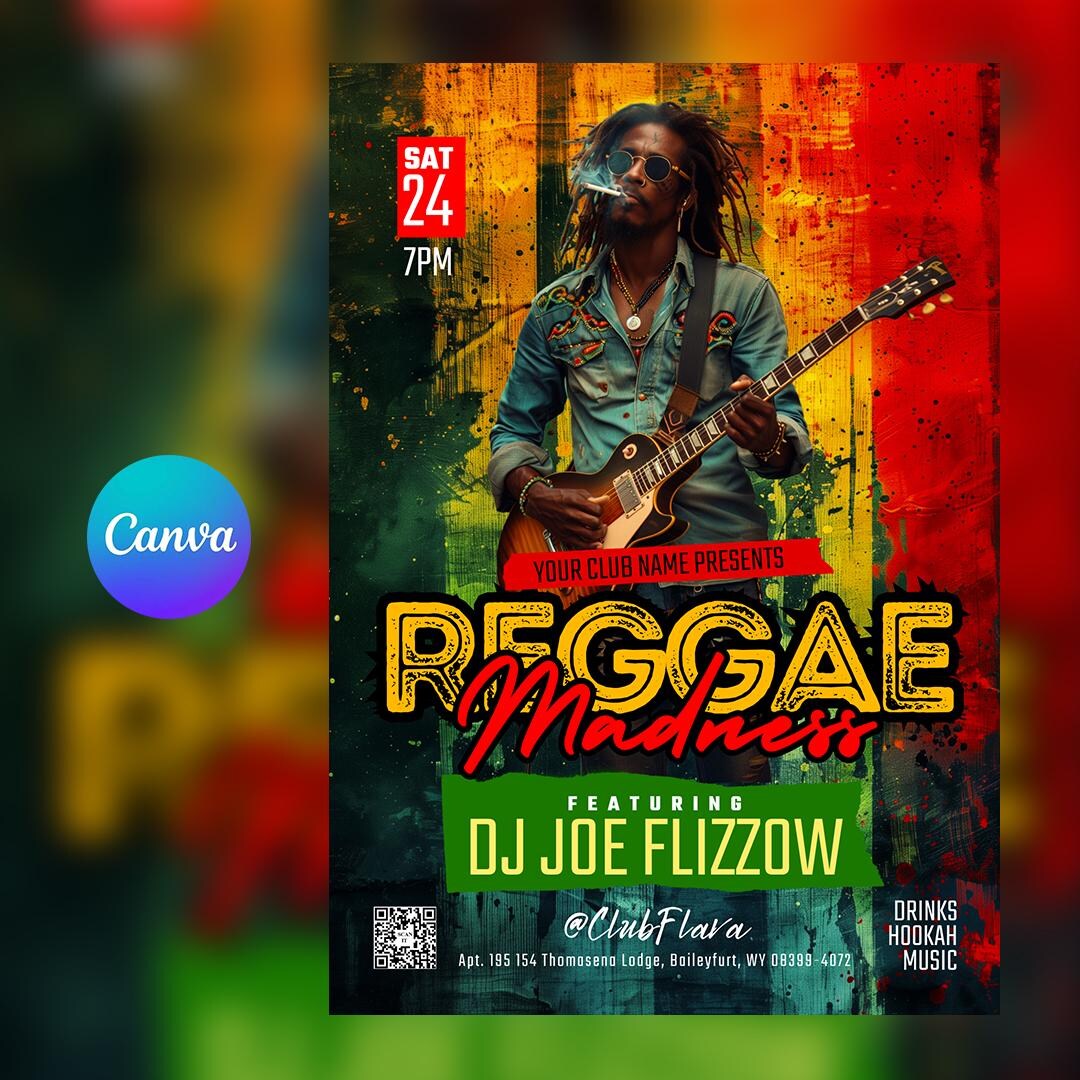 Reggae Flyer for Canva, DIY Event Flyer, Reggae Template, Reggaeton ...