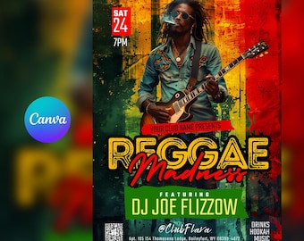 Reggae Flyer for Canva, DIY Event Flyer, Reggae Template, Reggaeton ...