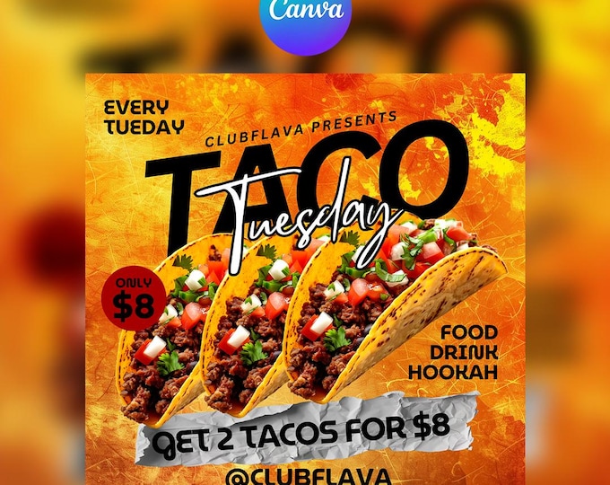 Editable Taco Flyer Template for Canva, Taco Flyer, Restaurant Flyer ...