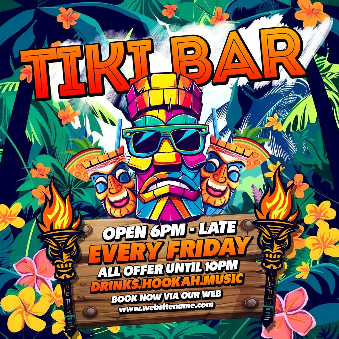 Editable Club Flyer Template for Photoshop, Tiki Bar Flyer, DIY Event ...