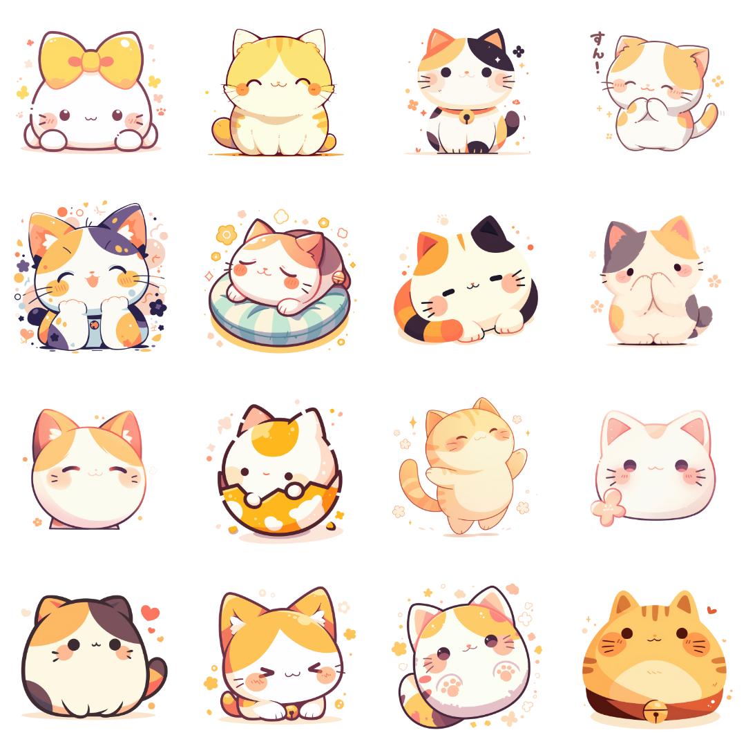 Cute Kawaii Cats, Cats Clipart, Cat Cartoon, Kawaii Cats Illustration ...