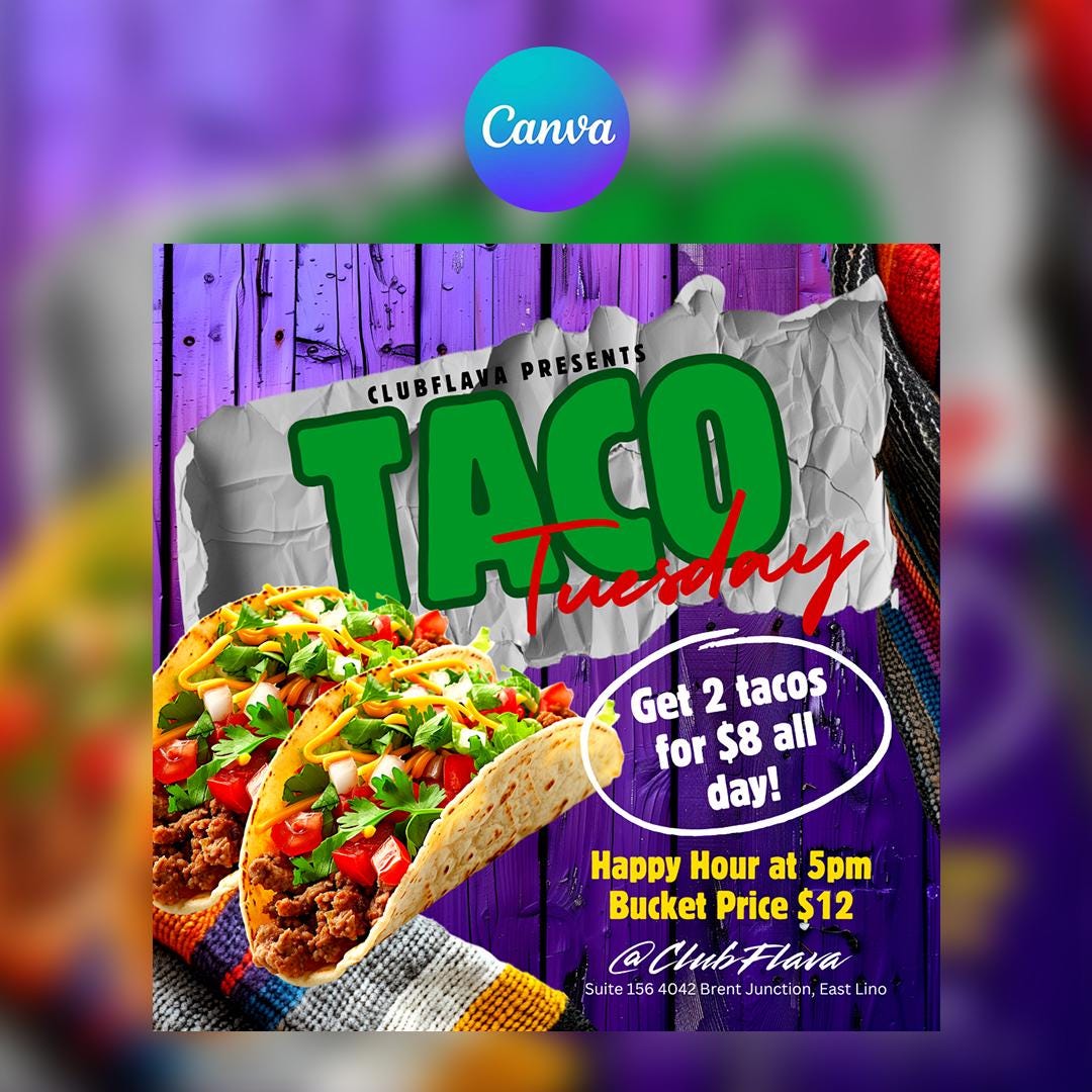 Editable Taco Flyer Template for Canva, Taco Flyer, Restaurant Flyer ...