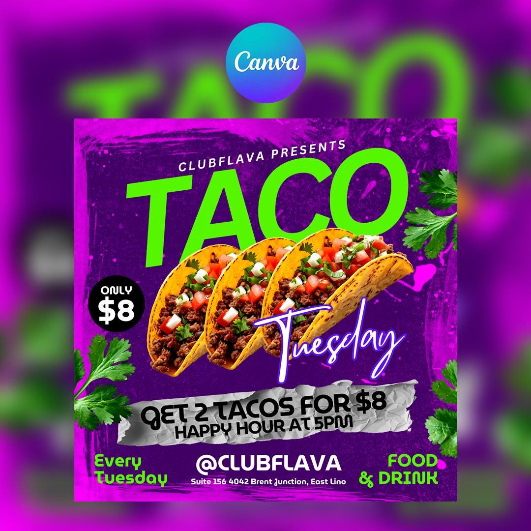 Editable Taco Flyer Template for Canva, Taco Flyer, Restaurant Flyer ...