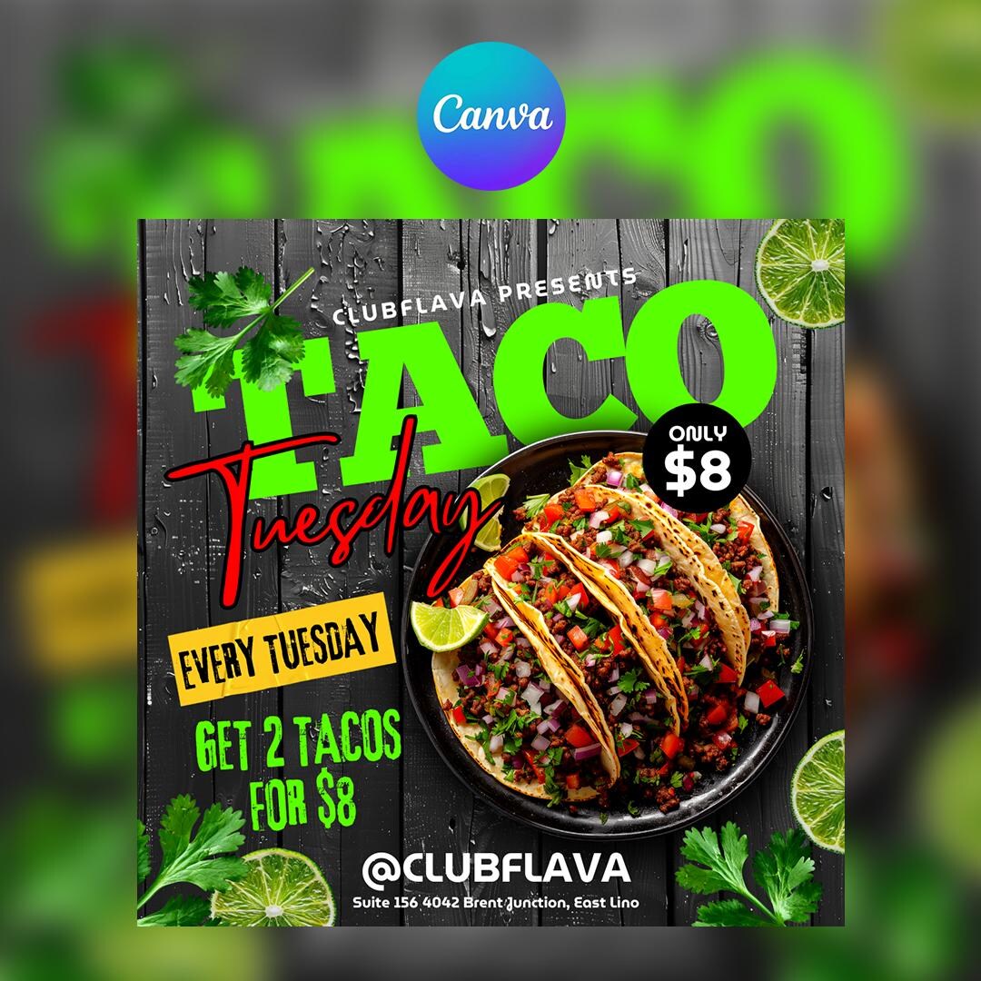 Editable Taco Flyer Template for Canva, Taco Flyer, Restaurant Flyer ...