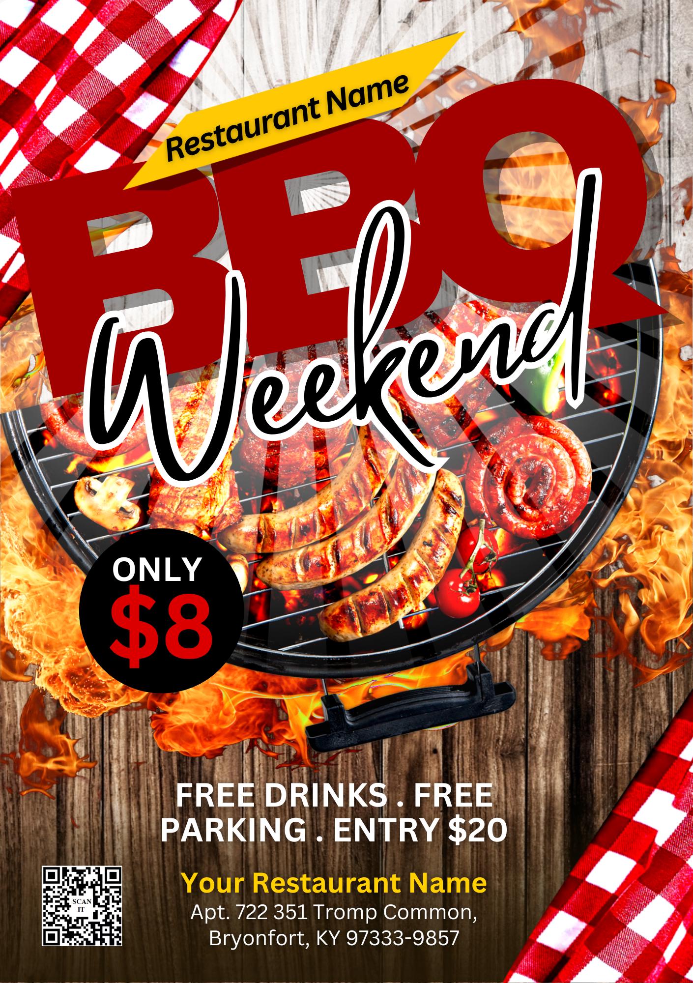 Editable Barbecue Flyer Template for Canva, Barbecue Flyer, Restaurant ...