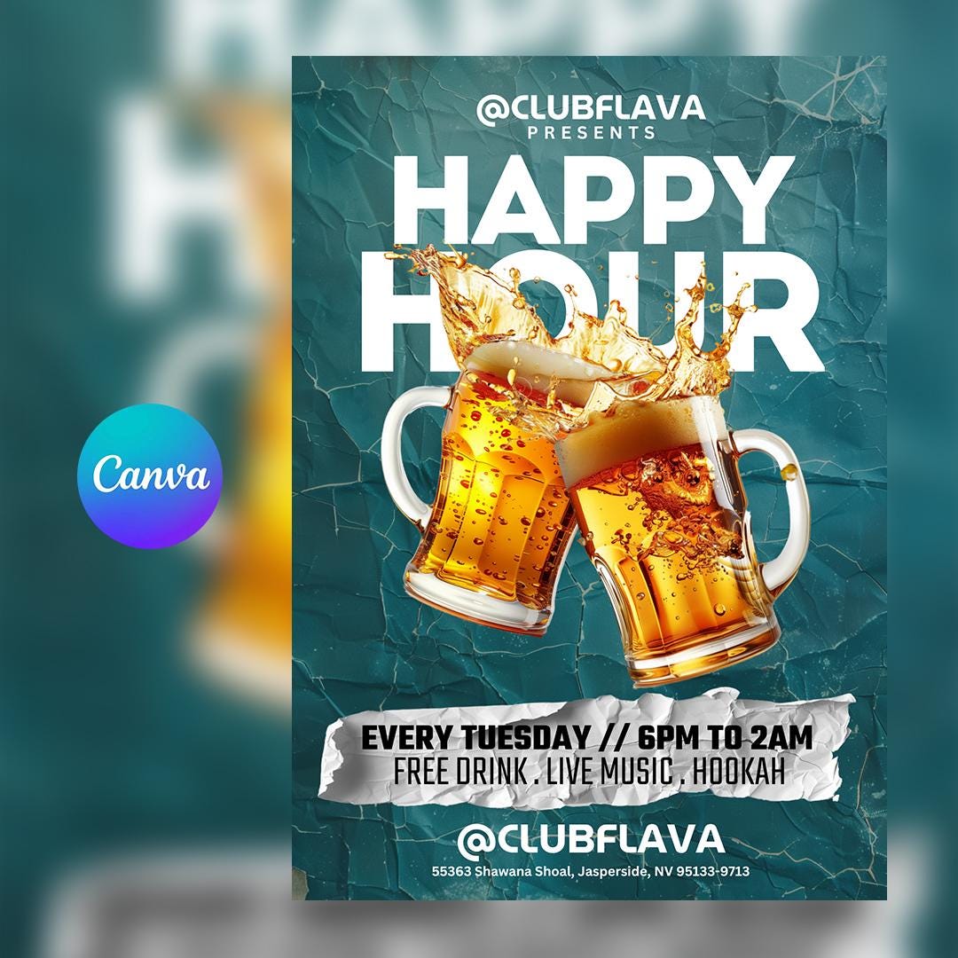 Editable Happy Hour Flyer, DIY Event Flyer, Party Flyer, Happy Hour ...