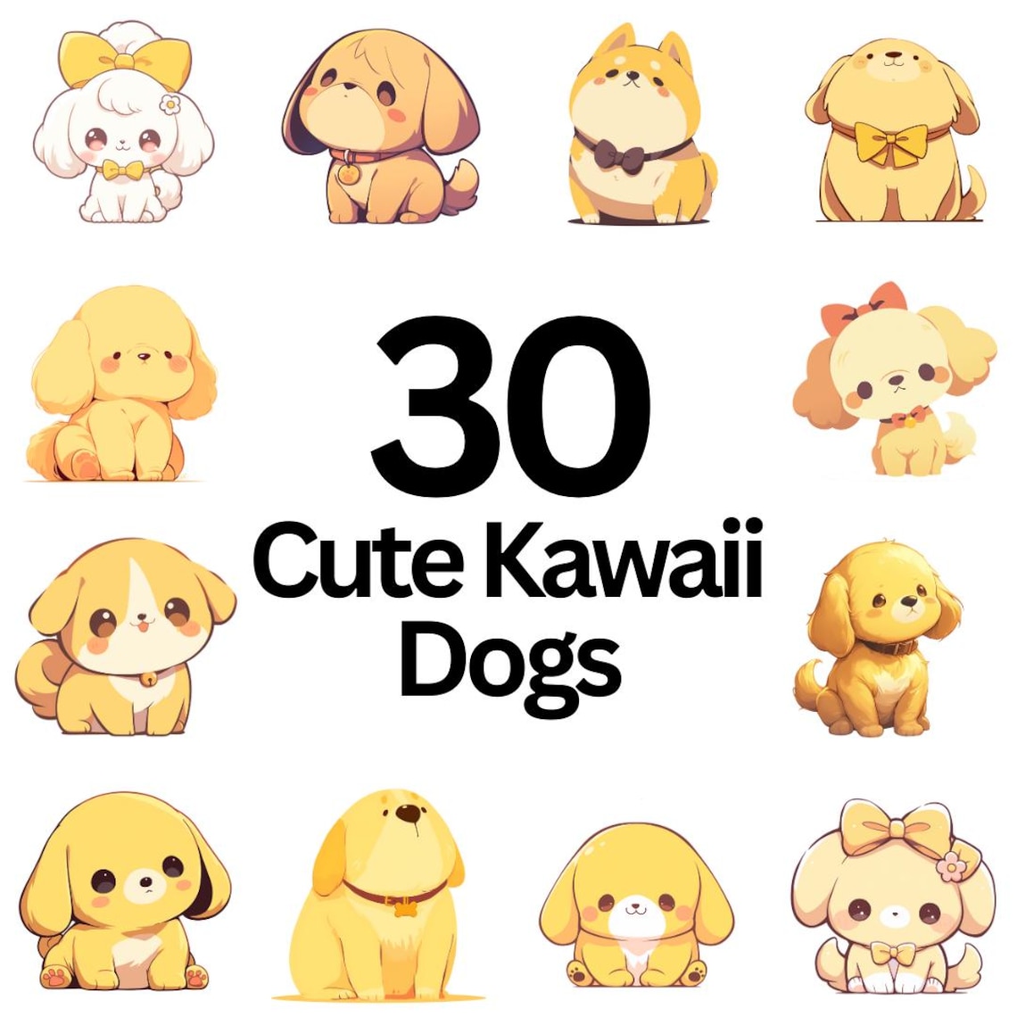 Cute Kawaii Dogs, Dogs Clipart, Dog Cartoon, Kawaii Dogs Illustration ...