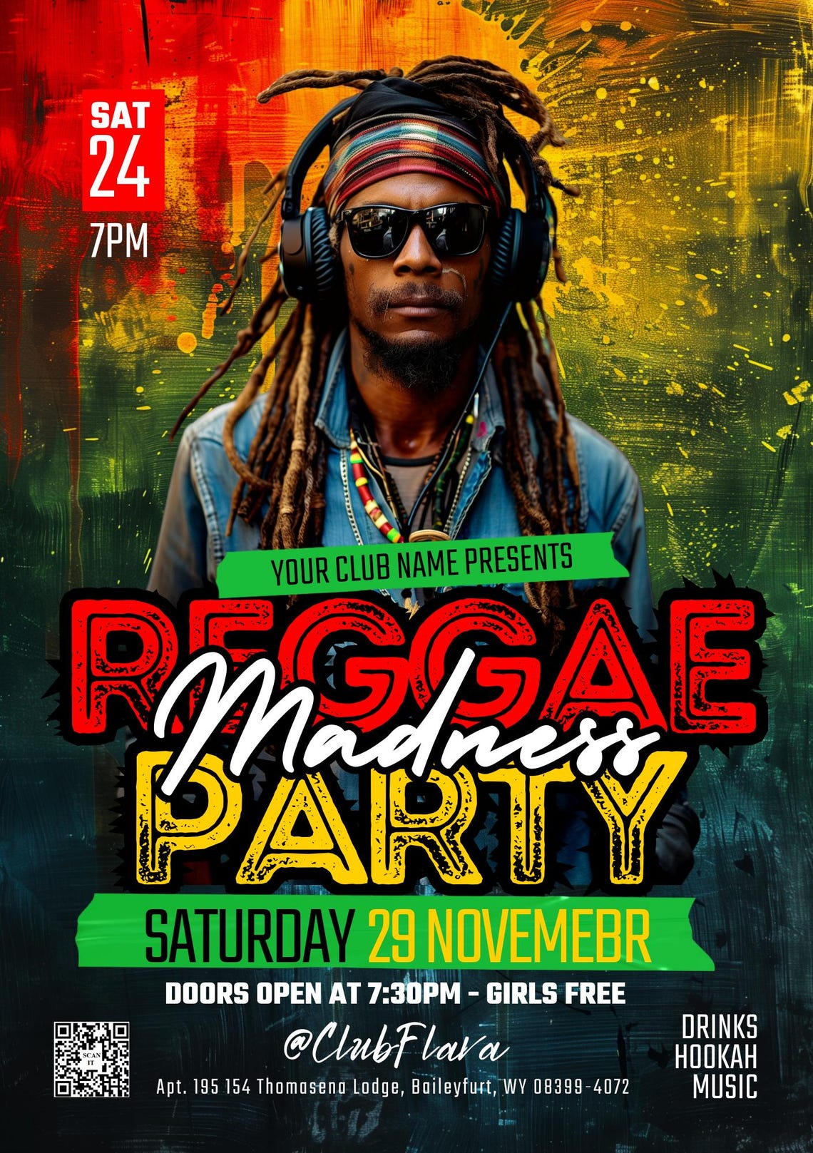 Reggae Flyer for Canva, DIY Event Flyer, Reggae Template, Reggaeton ...