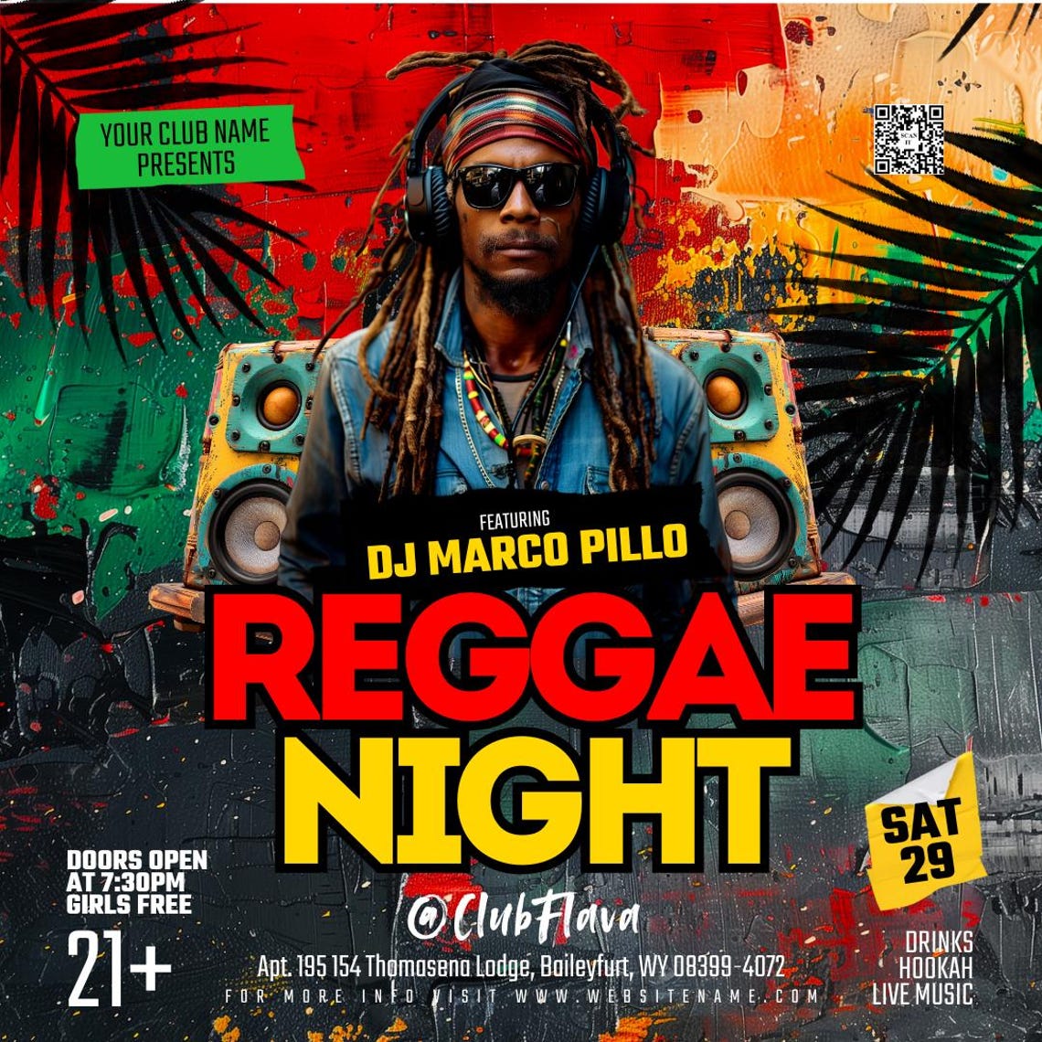 Reggae Flyer for Canva, DIY Event Flyer, Reggae Template, Reggaeton ...