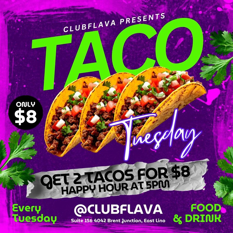 Editable Taco Flyer Template for Canva, Taco Flyer, Restaurant Flyer ...