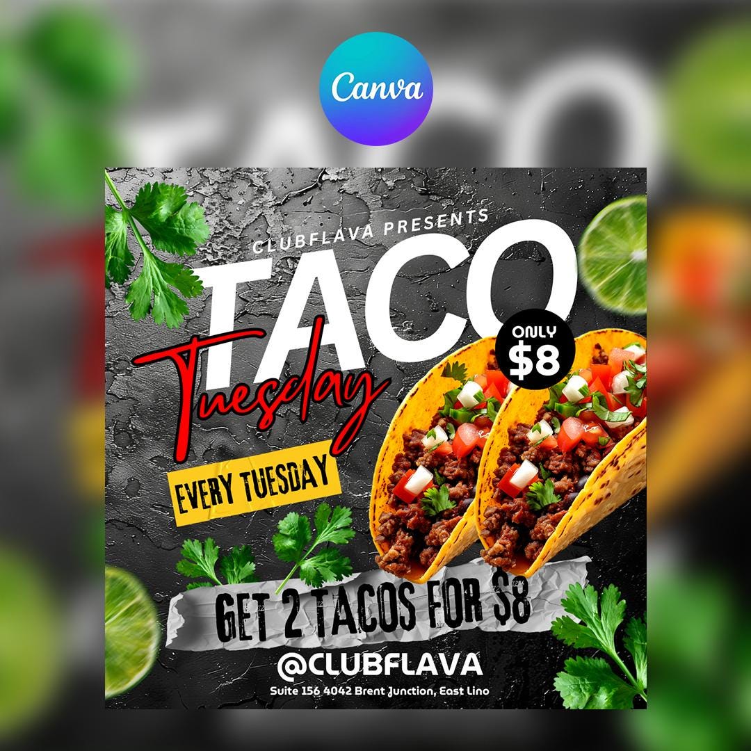 Editable Taco Flyer Template for Canva, Taco Flyer, Restaurant Flyer ...