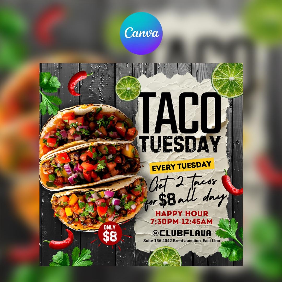 Editable Taco Flyer Template for Canva, Taco Flyer, Restaurant Flyer ...