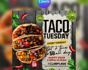 Editable Taco Flyer Template for Canva, Taco Flyer, Restaurant Flyer ...