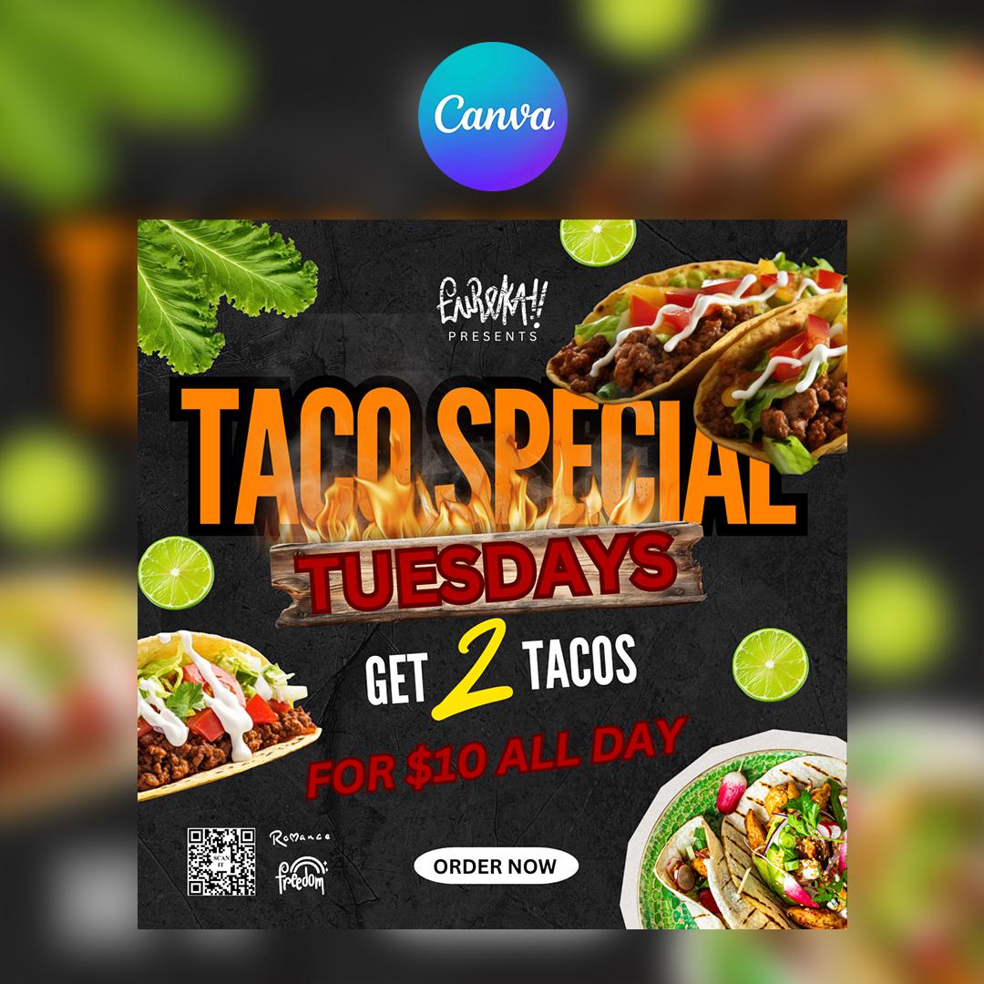 Editable Taco Flyer Template for Canva, Taco Flyer, Restaurant Flyer ...