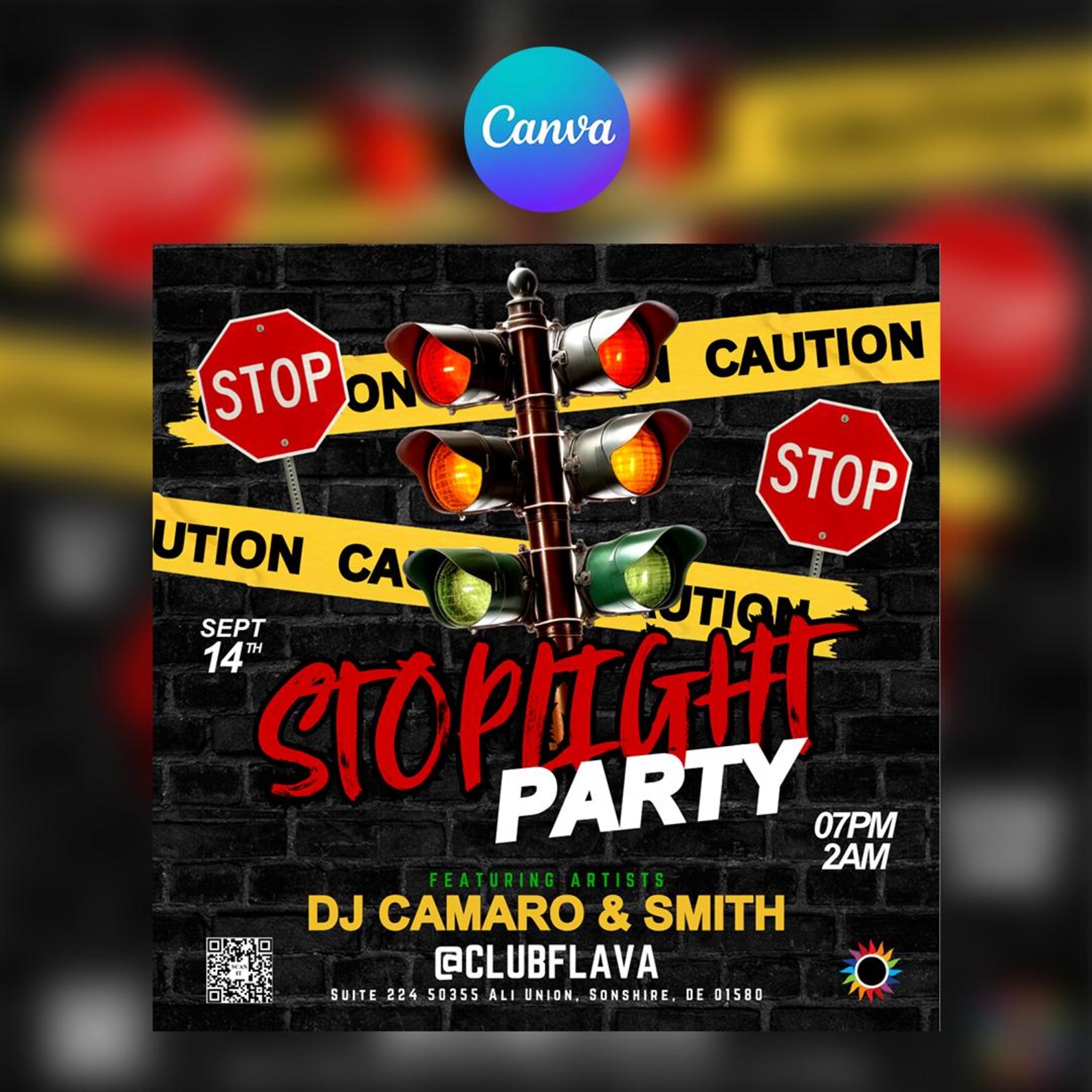 Editable Stop Light Party Flyer: DIY Nightclub Event Invite (digital ...
