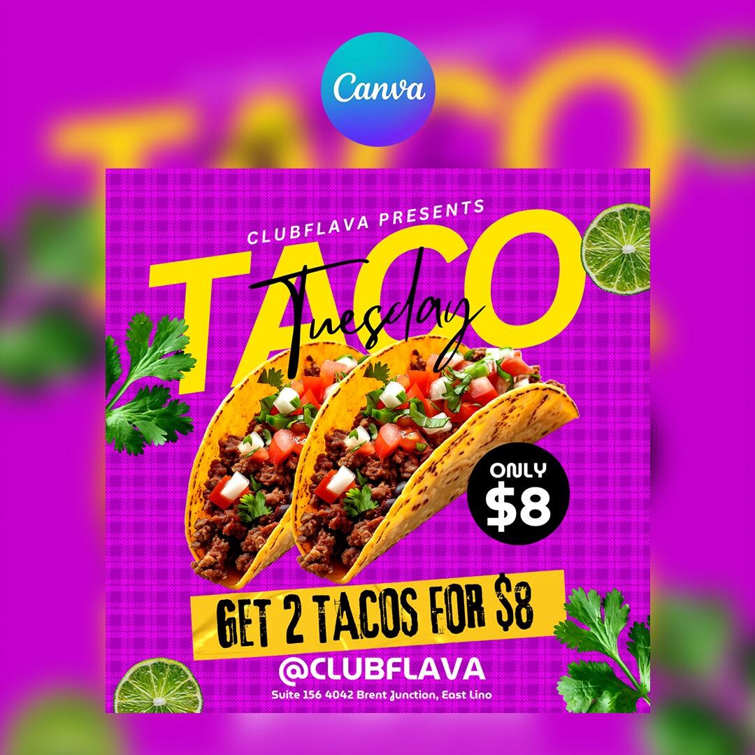Editable Taco Flyer Template for Canva, Taco Flyer, Restaurant Flyer ...