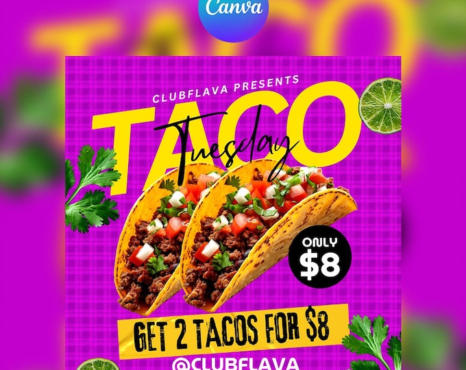 Editable Taco Flyer Template for Canva, Taco Flyer, Restaurant Flyer ...