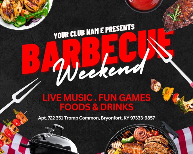 Editable Barbecue Flyer Template for Canva, Barbecue Flyer, Restaurant ...