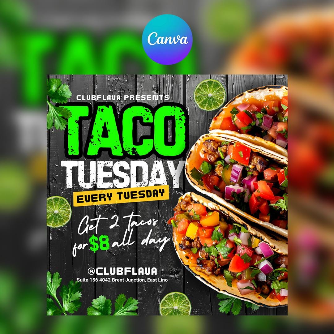 Editable Taco Flyer Template for Canva, Taco Flyer, Restaurant Flyer ...