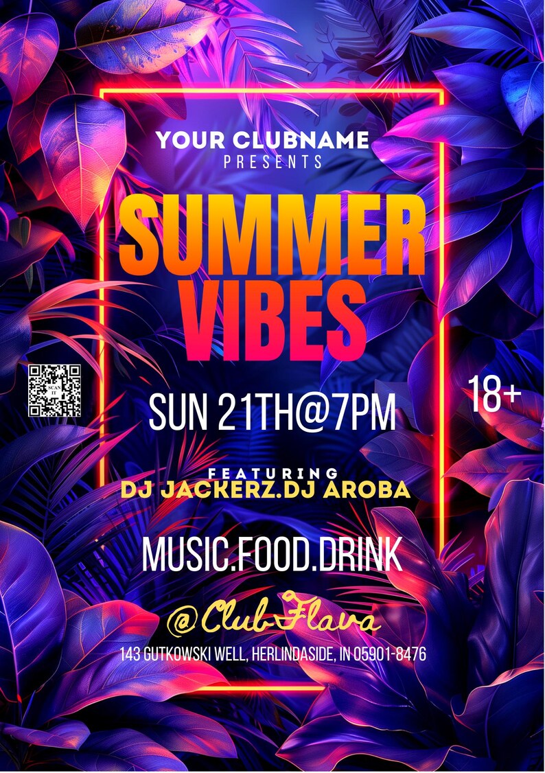 Editable Club Flyer Template for Canva, DIY Event Flyer, Summer Flyer ...