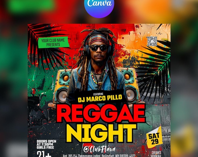 Reggae Flyer for Canva, DIY Event Flyer, Reggae Template, Reggaeton ...