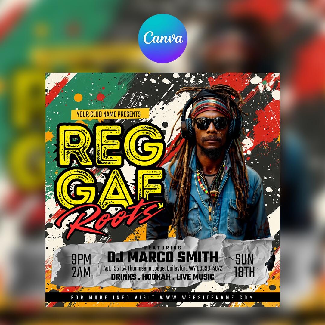 Reggae Flyer for Canva, DIY Event Flyer, Reggae Template, Reggaeton ...