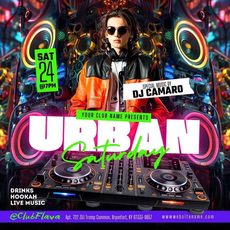 DJ Party Flyer Template - Club Event Poster - Nightclub Music Event ...