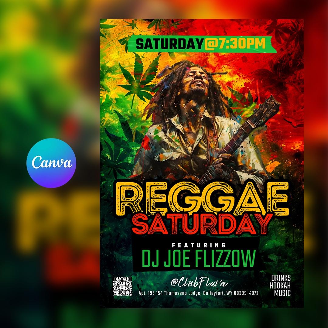 Reggae Flyer for Canva, DIY Event Flyer, Reggae Template, Reggaeton ...