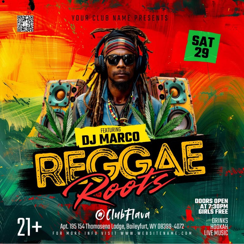 Reggae Flyer for Canva, DIY Event Flyer, Reggae Template, Reggaeton ...
