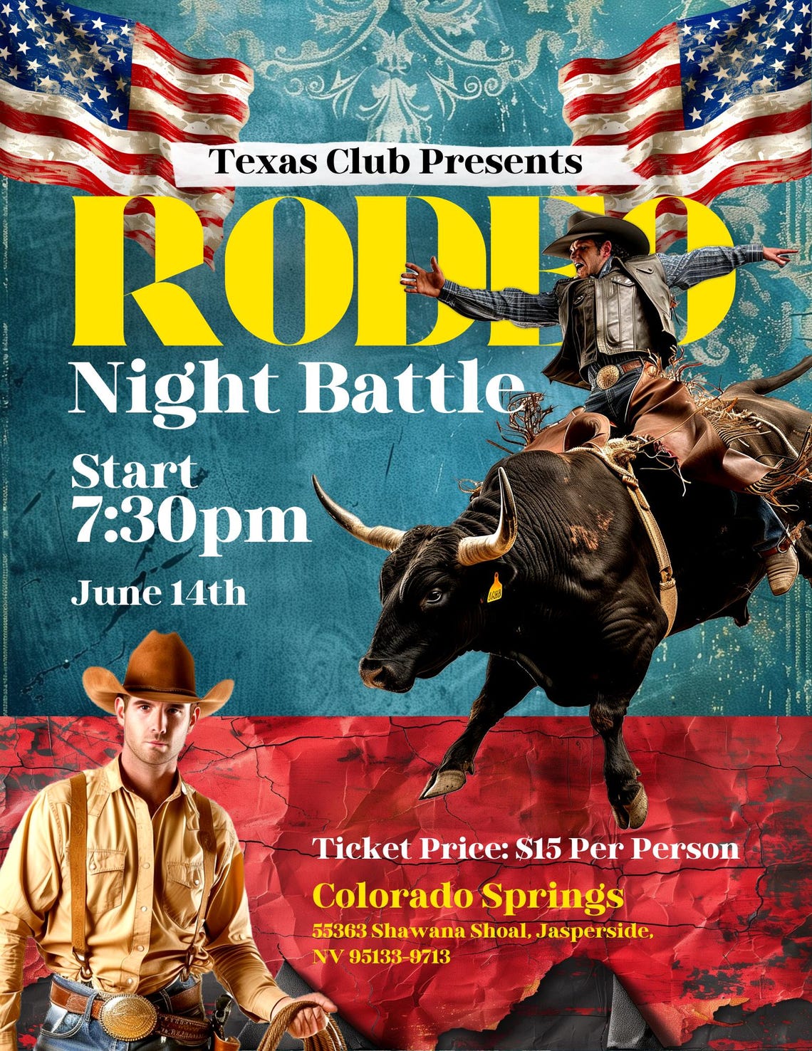 Rodeo Night Battle Flyer | Wild West Cowboy Event | Editable Canva ...