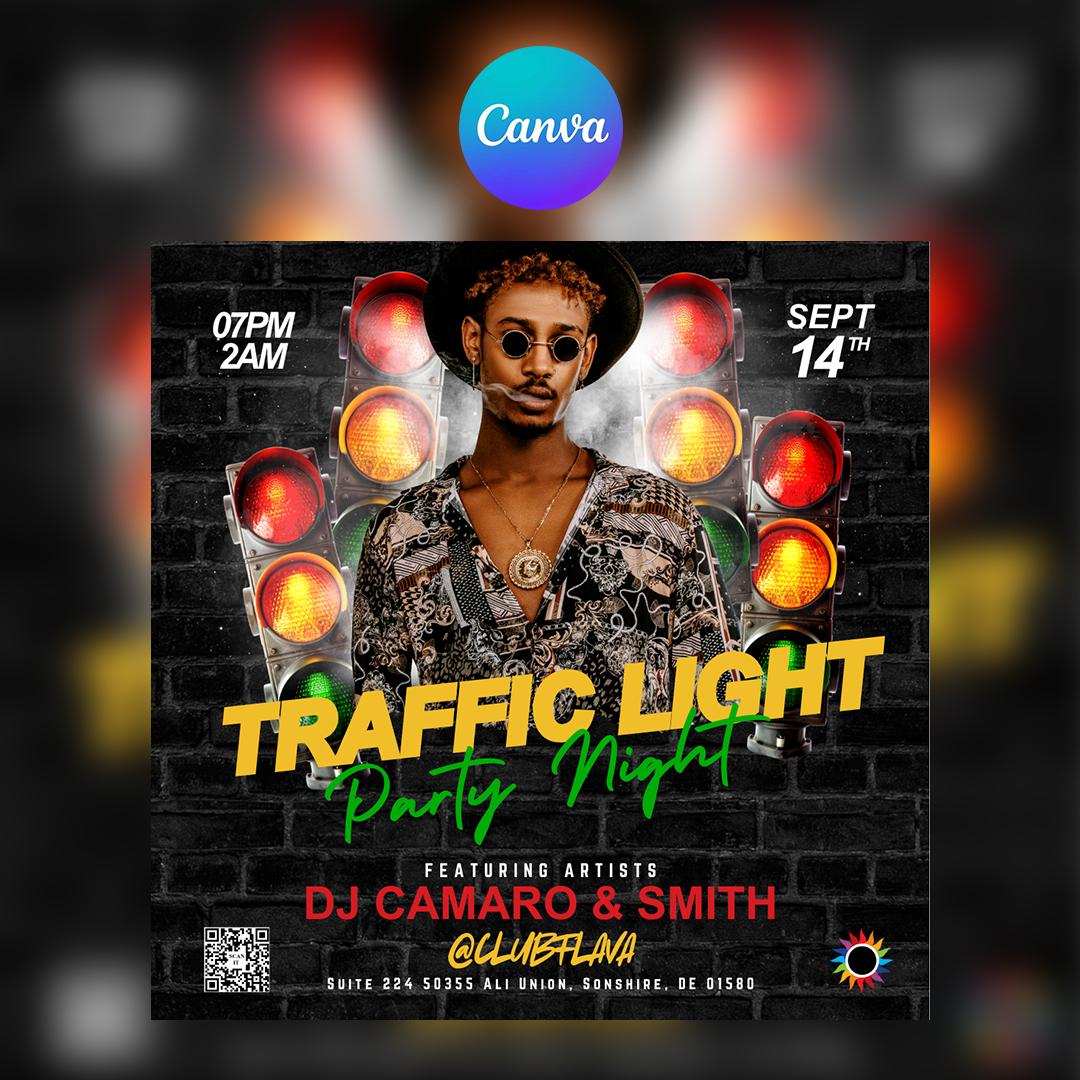 Traffic Light Party Flyer | Club Event Invitation | Editable Canva ...
