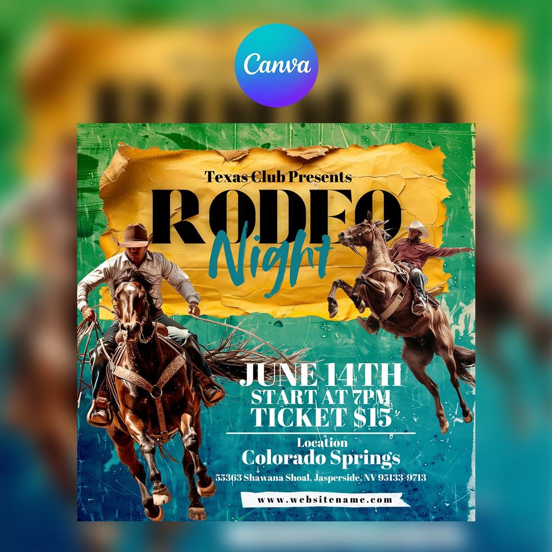 Rodeo Night Battle Flyer | Wild West Cowboy Event | Editable Canva ...