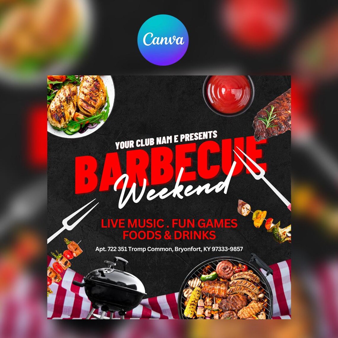 Editable Barbecue Flyer Template for Canva, Barbecue Flyer, Restaurant ...
