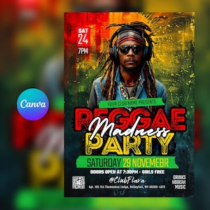 Reggae Flyer for Canva, DIY Event Flyer, Reggae Template, Reggaeton ...