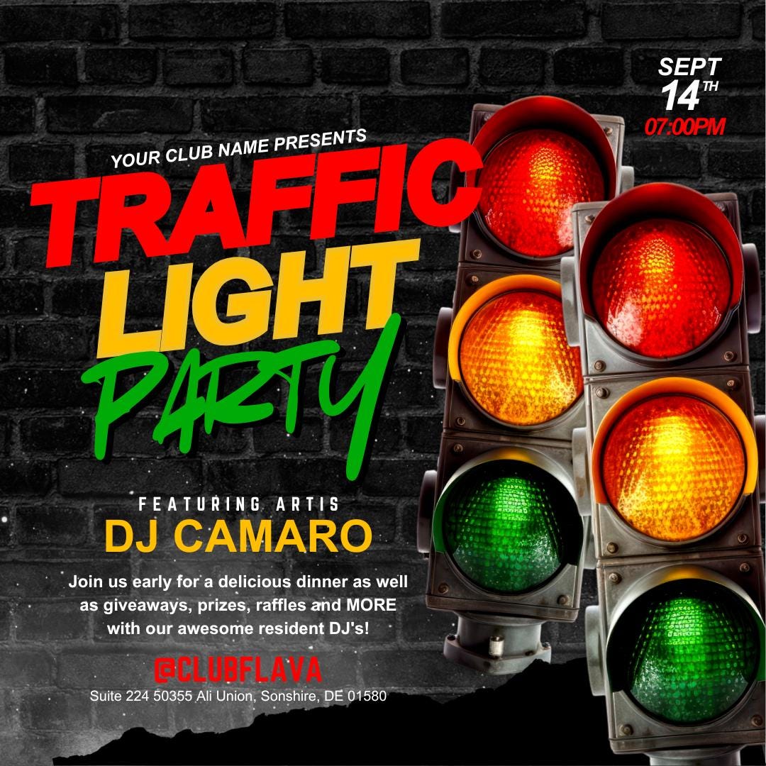 Traffic Light Party Flyer | Club Event Invitation | Editable Canva ...