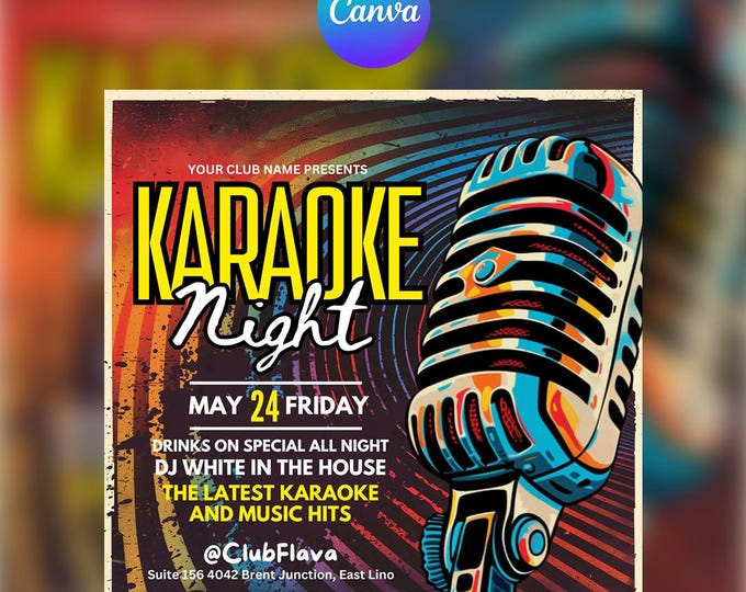 Editable Karaoke Flyer Template for Canva, DIY Event Flyer, Karaoke ...